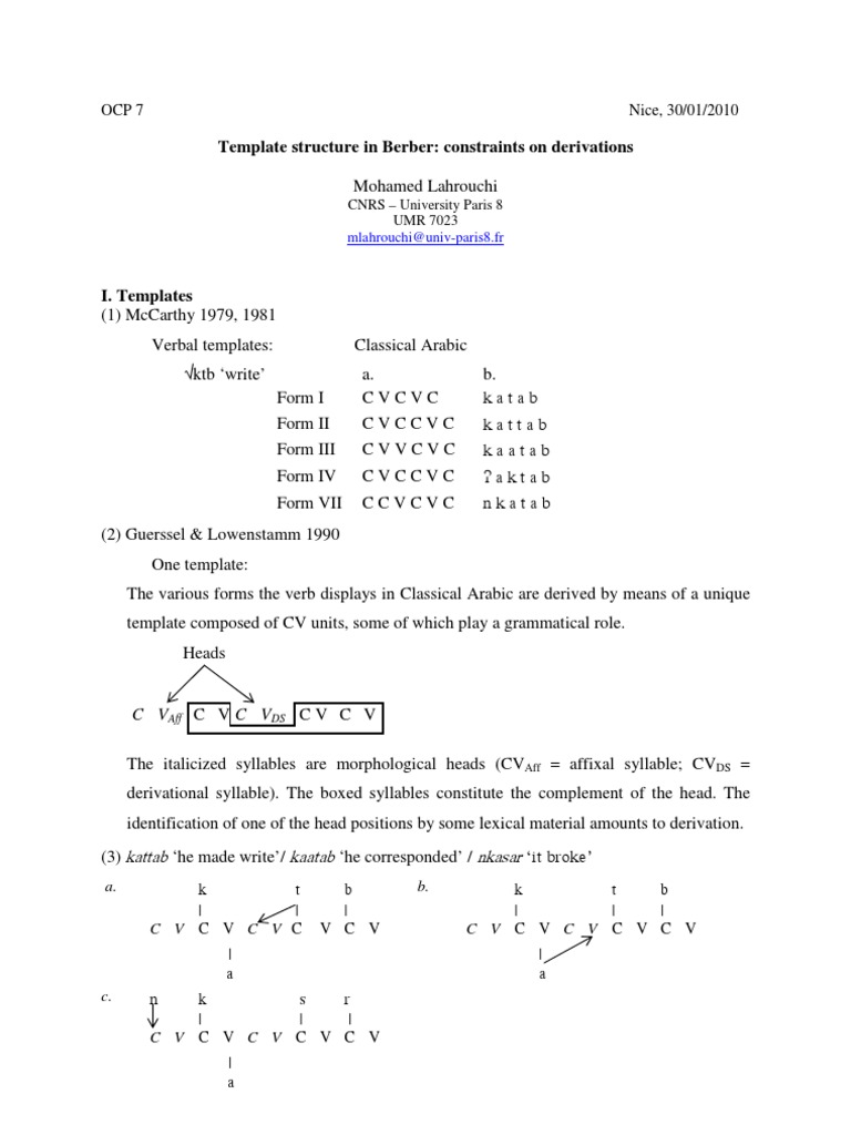 Handout Ocp 7 Pdf Syllable Grammatical Gender