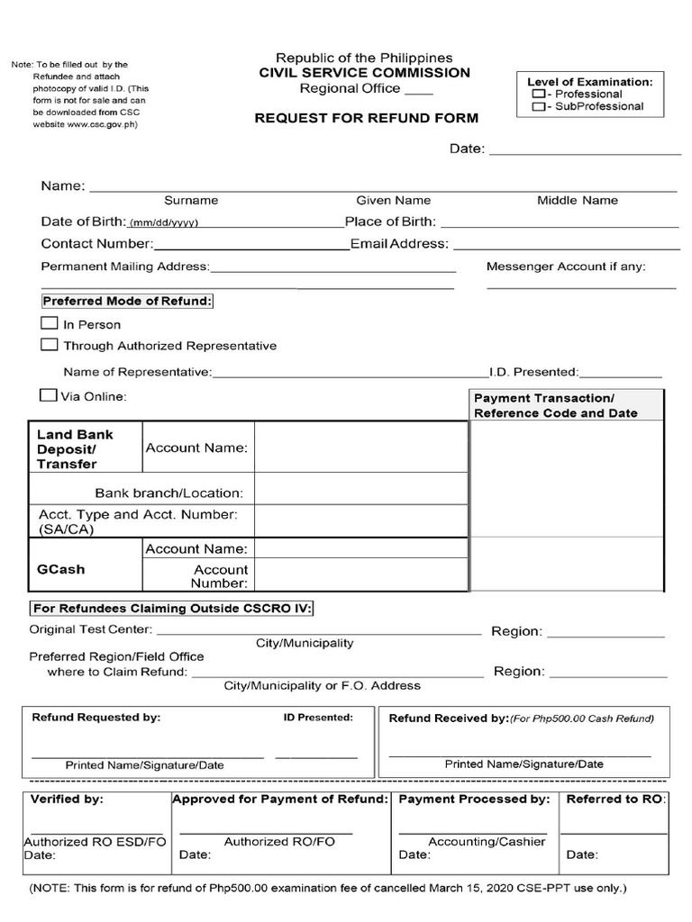 Request For Refund Form | PDF