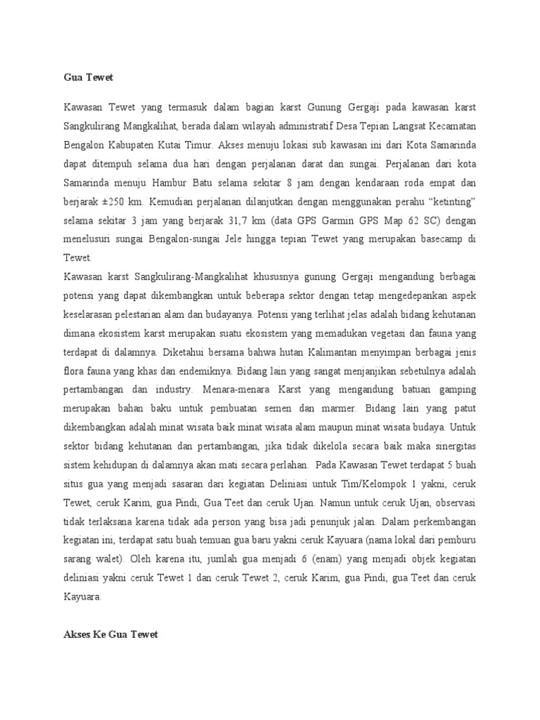 Dokumentasi Situs Prasejarah Gua Tewet | PDF