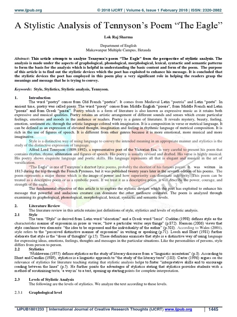 A Stylistic Analysis of Tennyson S Poem "The Eagle" | PDF | Metre ...