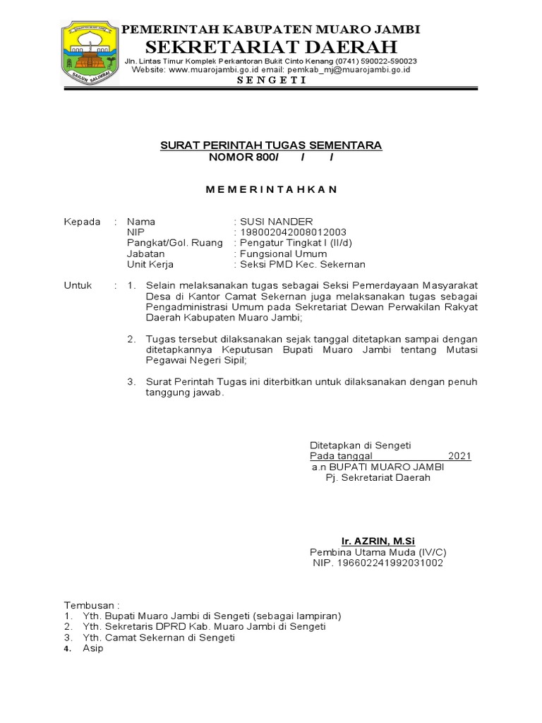 Surat Tugas Sementara Susi Nander | PDF