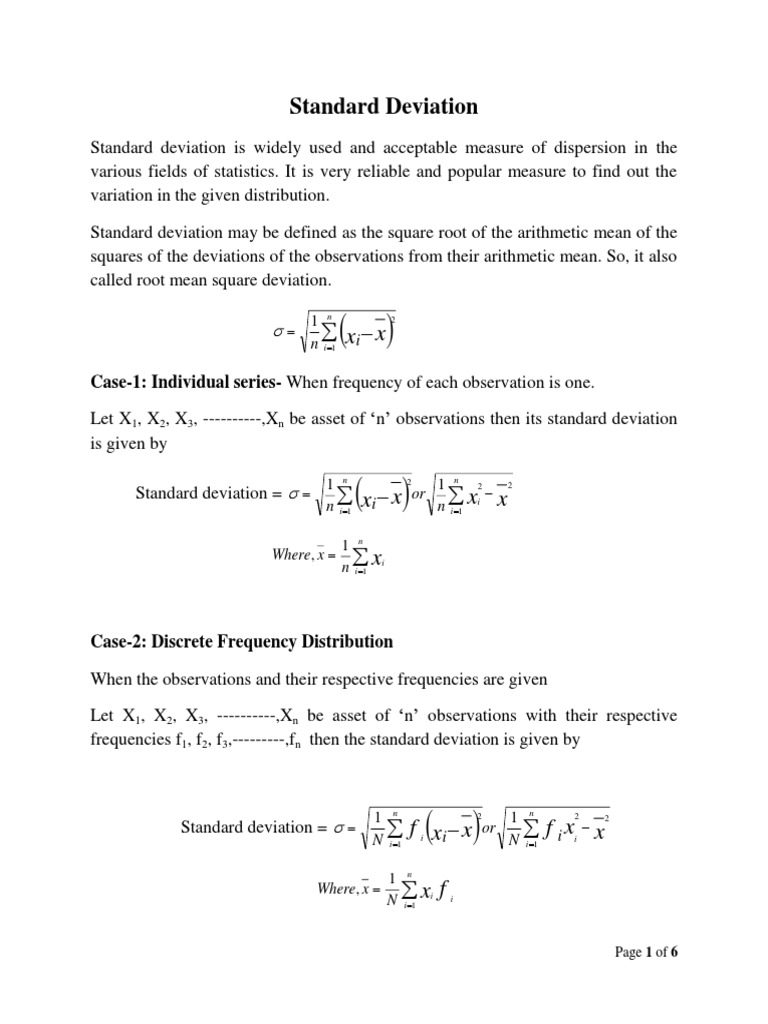 Standard Deviation: Case-1: Individual Series-When Frequency of Each ...