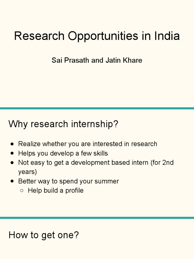 Research Opportunities in India: Sai Prasath and Jatin Khare | PDF ...