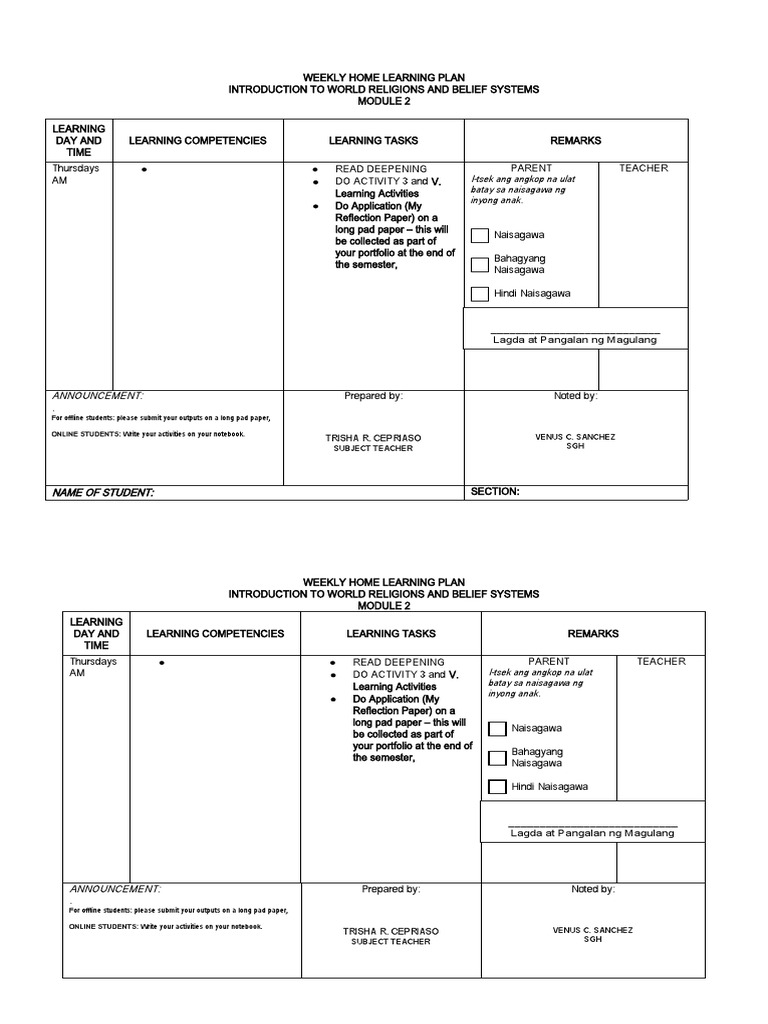 Weekly Home Learning: World Religions | PDF
