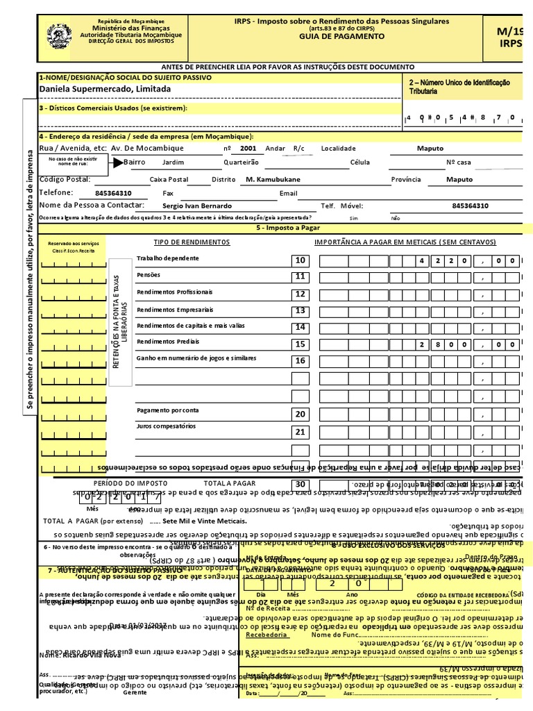 Modelo 39 SIUL | PDF | Moçambique | Impostos