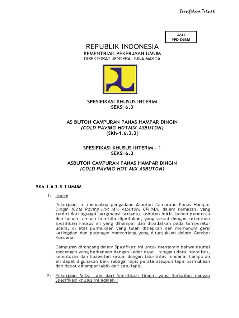 Divisi 6 Spesifikasi Cphma Seksi 6.3 | PDF
