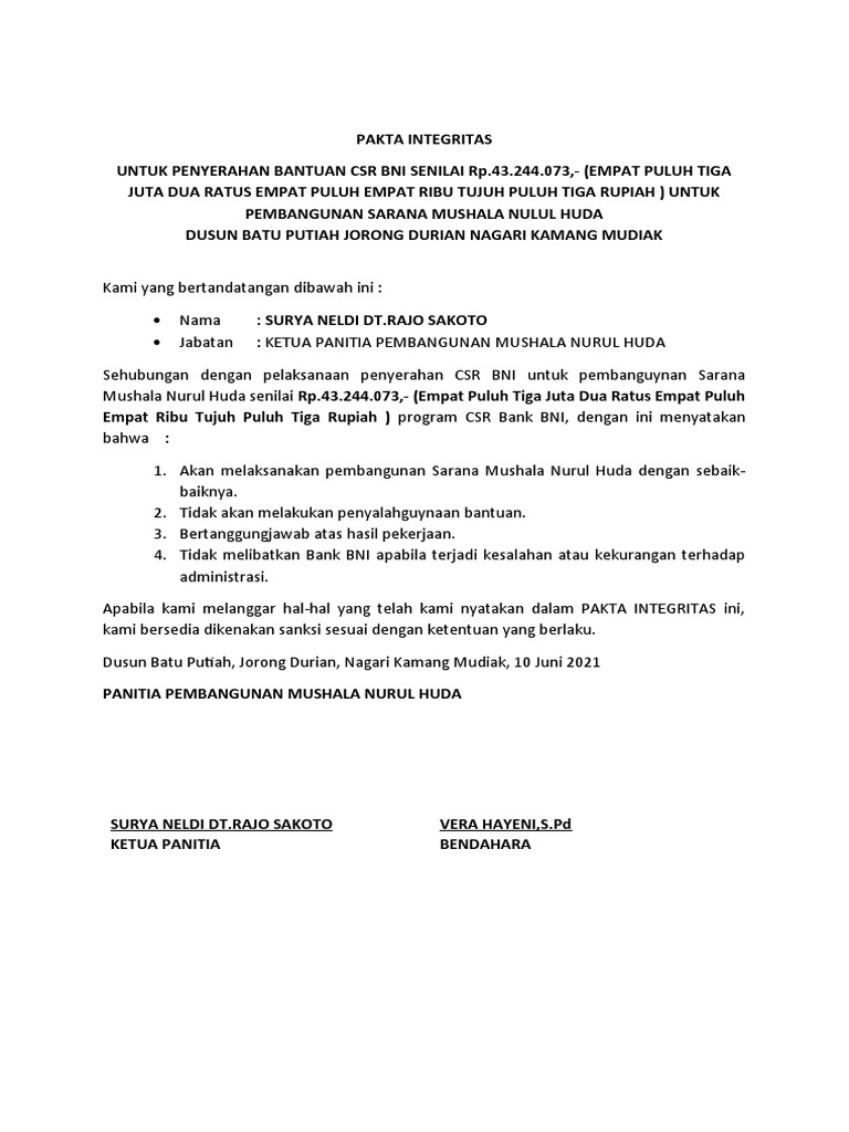 CSR BNI untuk Mushala Nurul Huda | PDF | Karier & Perkembangan | Bisnis