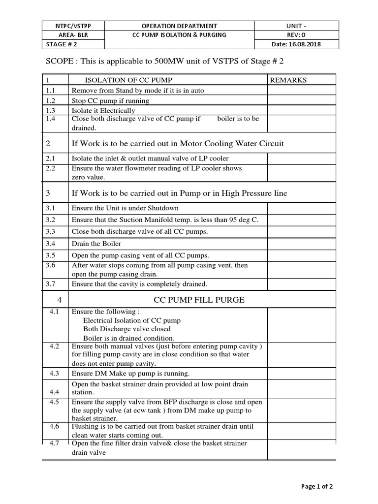 CC Pump Isolation & Purging Guide | PDF | Pump | Valve