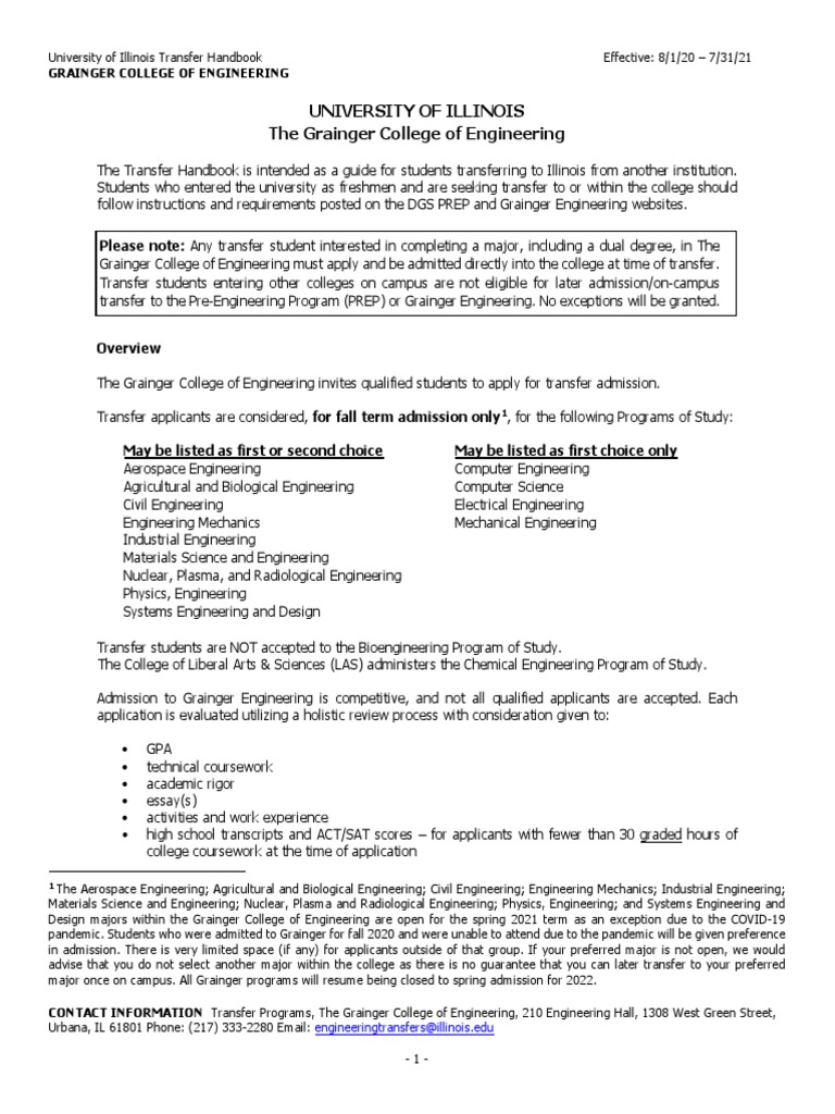 UIUC Grainger Transfer Admission Guide | PDF | University And College ...