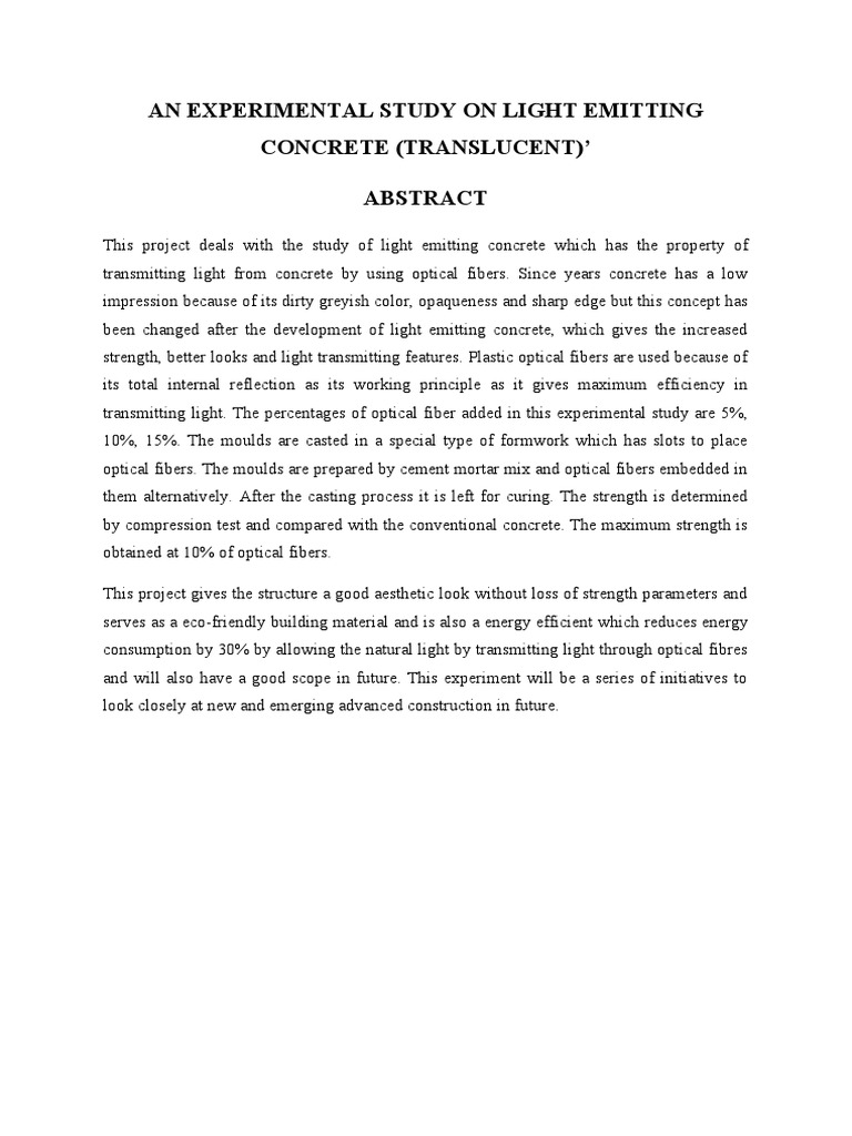 An Experimental Study On Light Emitting Concrete (Translucent) ' | PDF