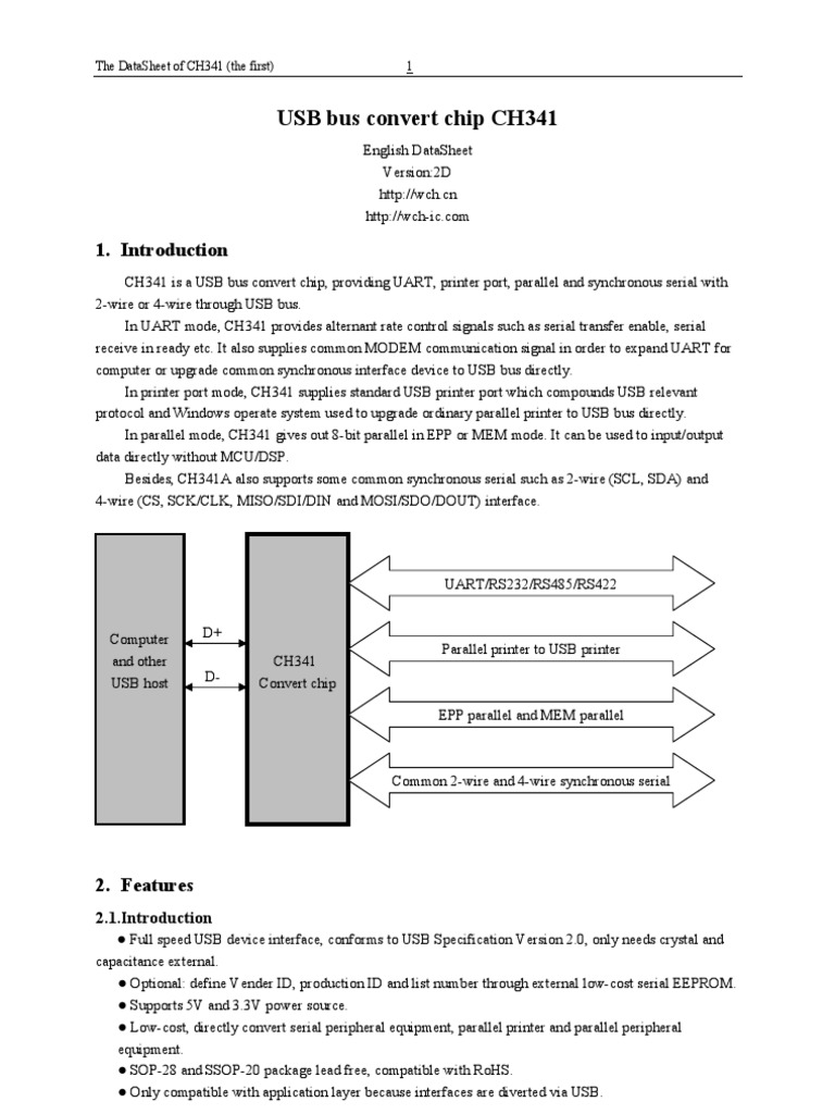 CH341 USB Converter Chip Datasheet | PDF | Usb | Input/Output