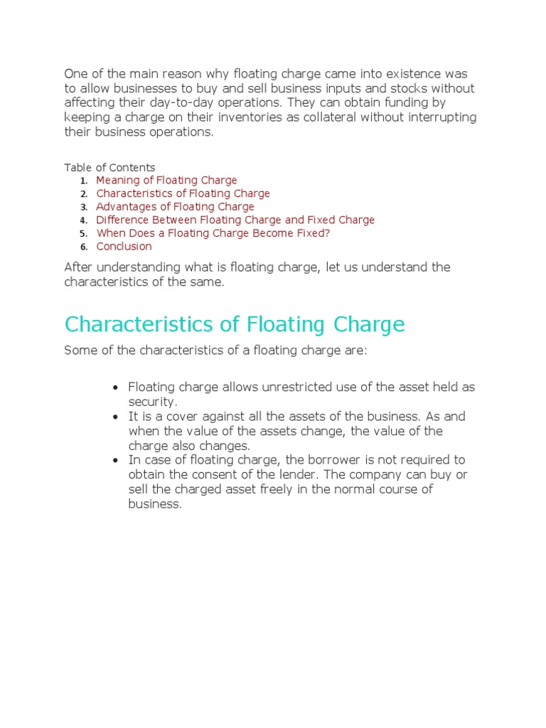 Characteristics of Floating Charge | PDF | Loans | Securities (Finance)