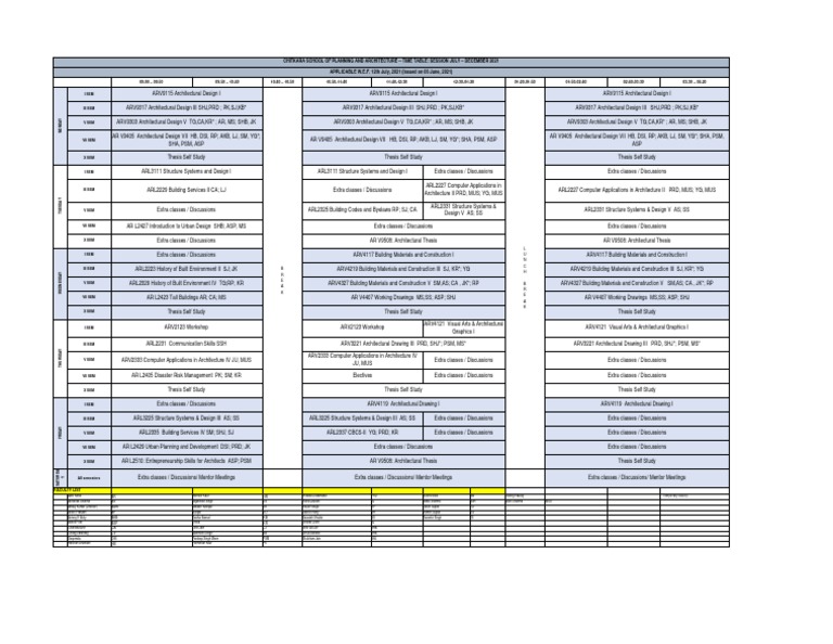 Chitkara School of Planning and Architecture - Time Table: Session July ...