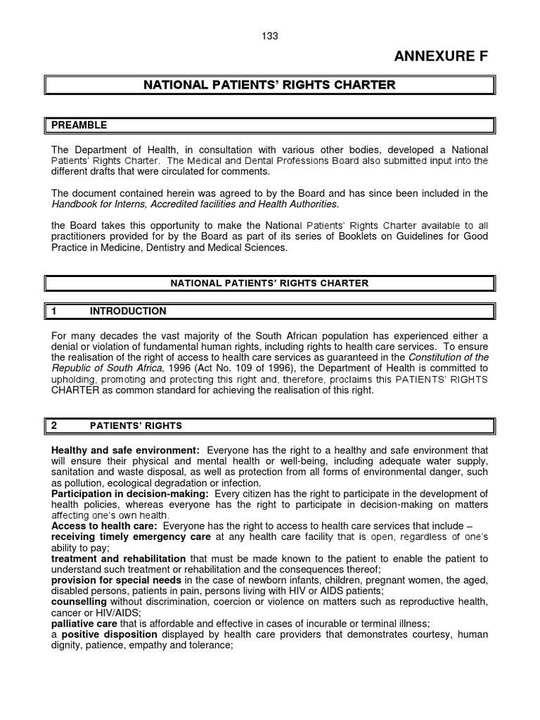 National Patients' Rights Charter: Annexure F | PDF | Health Care ...