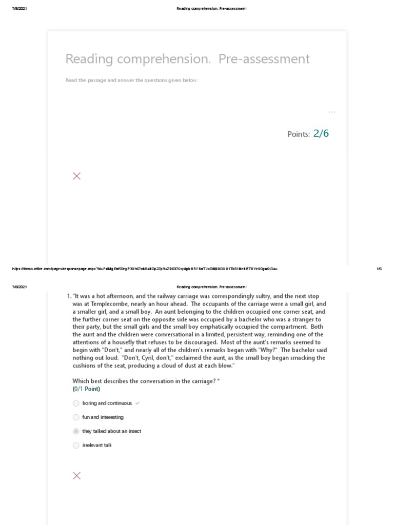 Pre-Assessment: Reading Comprehension | PDF | Johannes Gutenberg ...