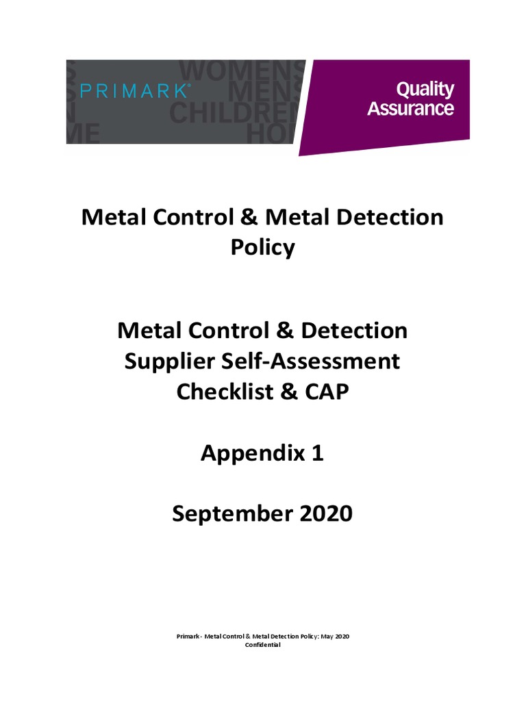 Appendix 1 Metal Control Self Assessment Checklist - CAP September 2020 ...