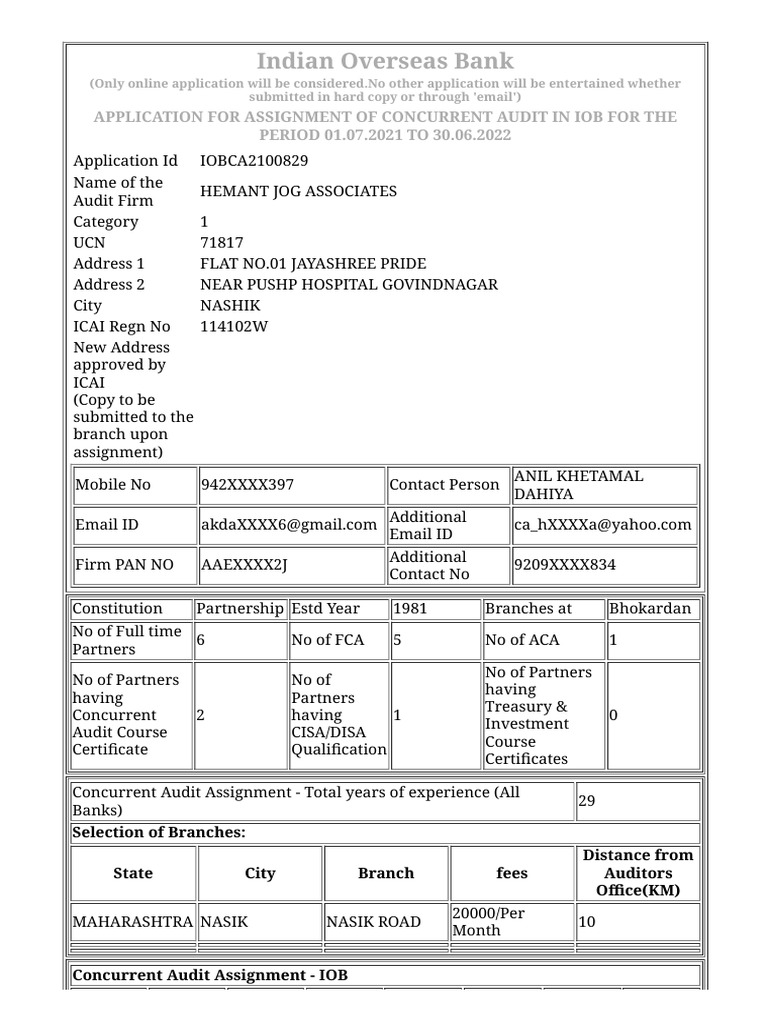 IOB Concurrent Audit Application 2021-22 | PDF | Service Industries ...