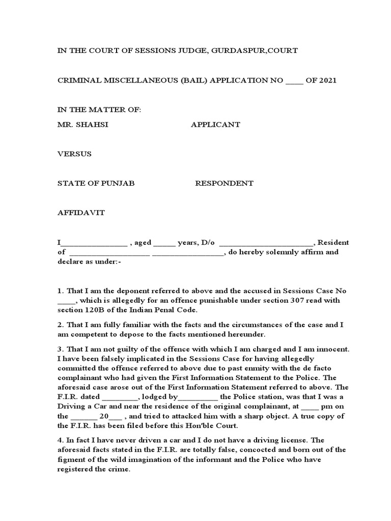 First Bail Affidavit | PDF | Bail | Affidavit