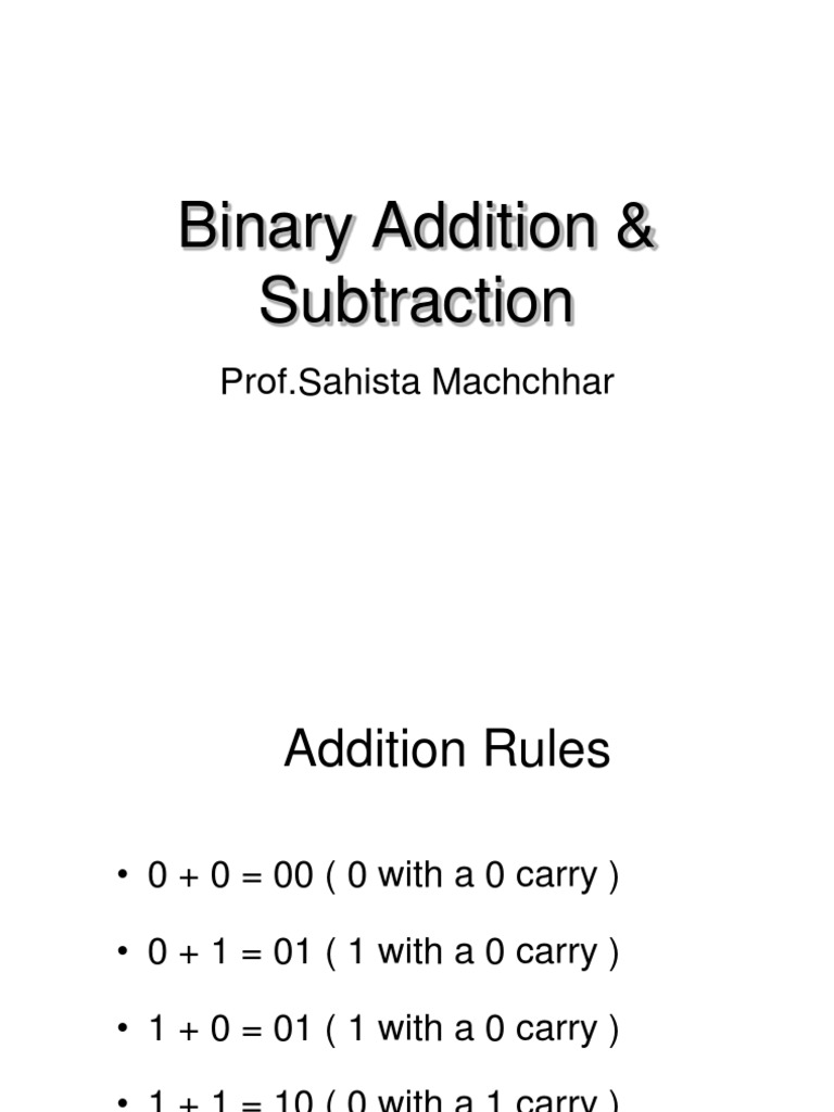 Binary Addition & Subtraction: Prof - Sahista Machchhar | PDF | Subtraction | Theory Of Computation