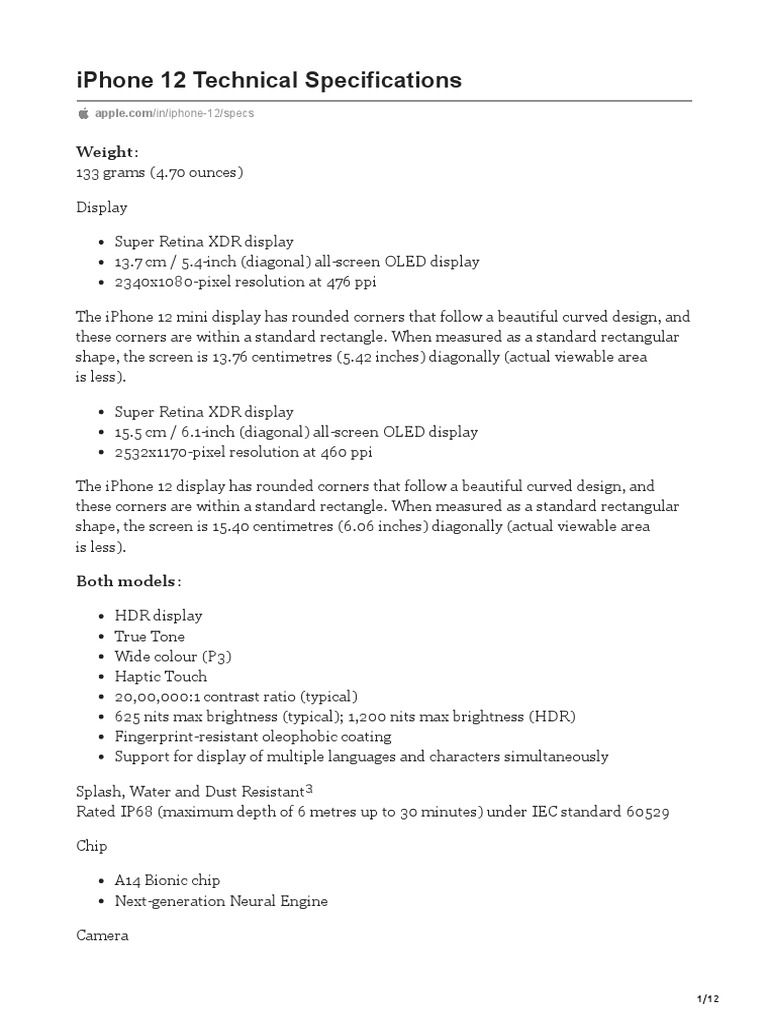 Iphone 12 Technical Specifications | PDF | Spanish Language | Languages