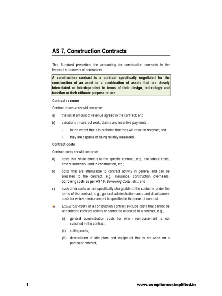 AS 7 Construction Contracts | PDF | Expense | Revenue