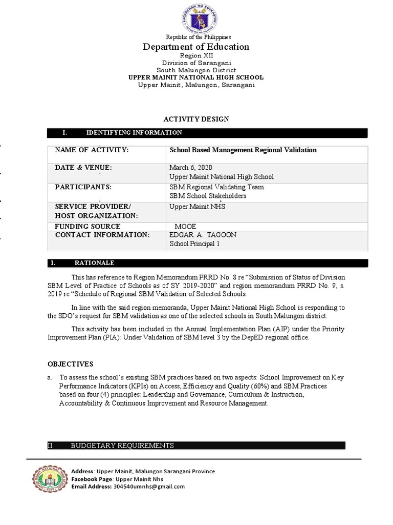 Activity Design of SBM | PDF | Business | Wellness