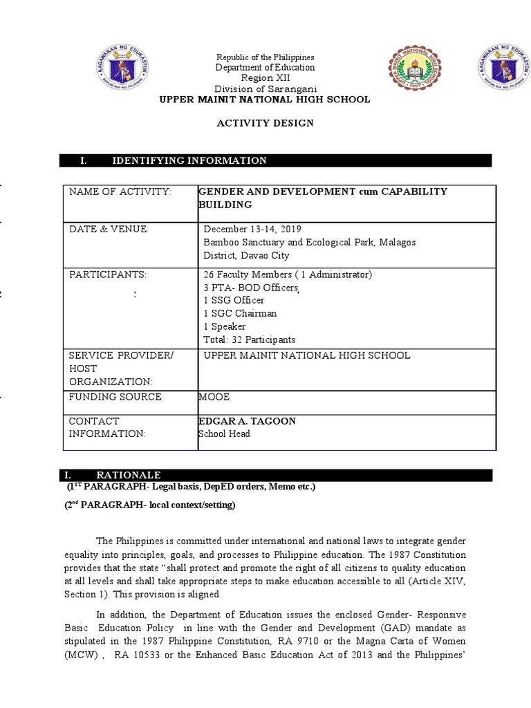 Activity, Training Design GAD | PDF | Convention On The Elimination Of ...