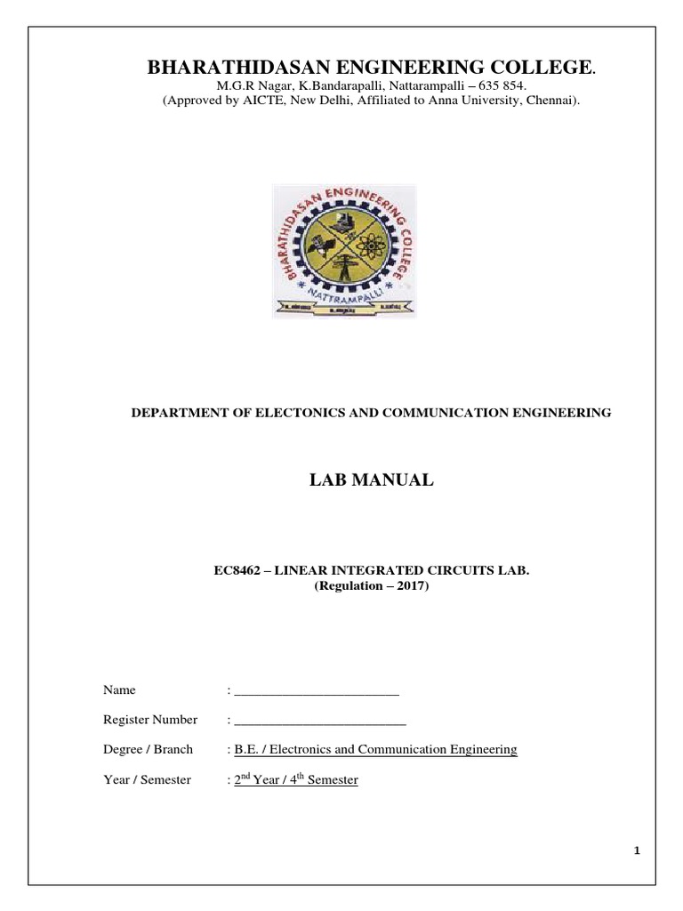 EC8462 LIC Lab Manual | PDF | Amplifier | Operational Amplifier