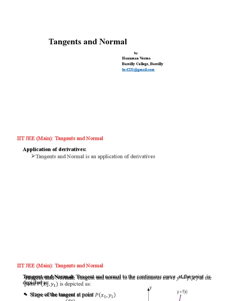 Tangents and Normal: IIT JEE (Main) Examination | PDF | Tangent ...