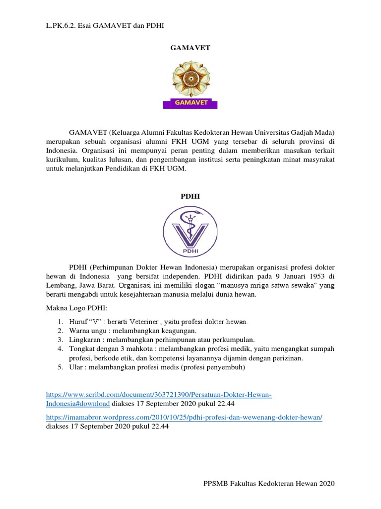 L.PK.6.2. Esai GAMAVET Dan PDHI | PDF