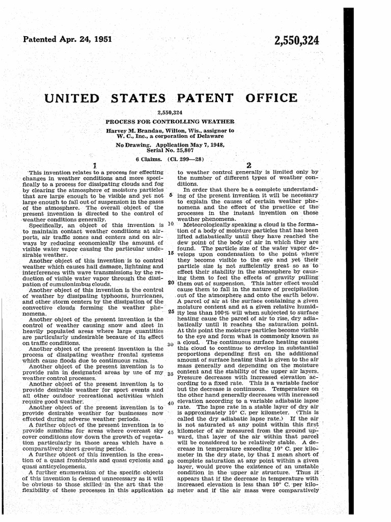 US2550324 - Process For Controlling Weather | Download Free PDF ...