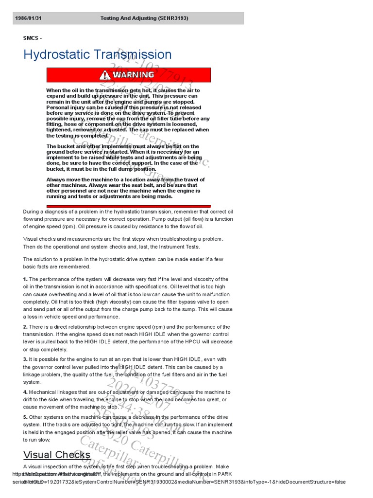 Senr3193 Hydrostatic Transmission | PDF | Transmission (Mechanics) | Valve
