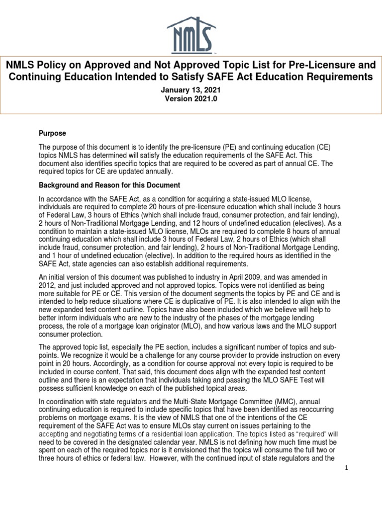 NMLS Education Requirements for MLOs | PDF | Truth In Lending Act ...