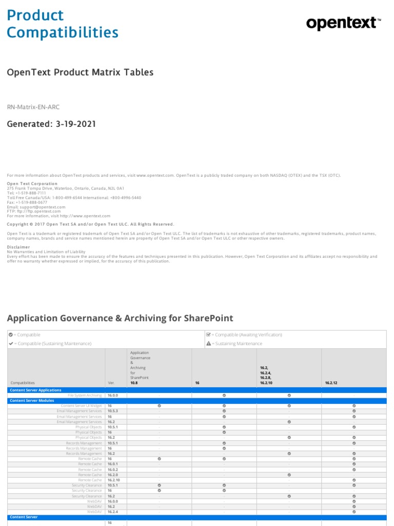 OpenText Product Compatibility Matrix (Current Maintenance) | PDF ...