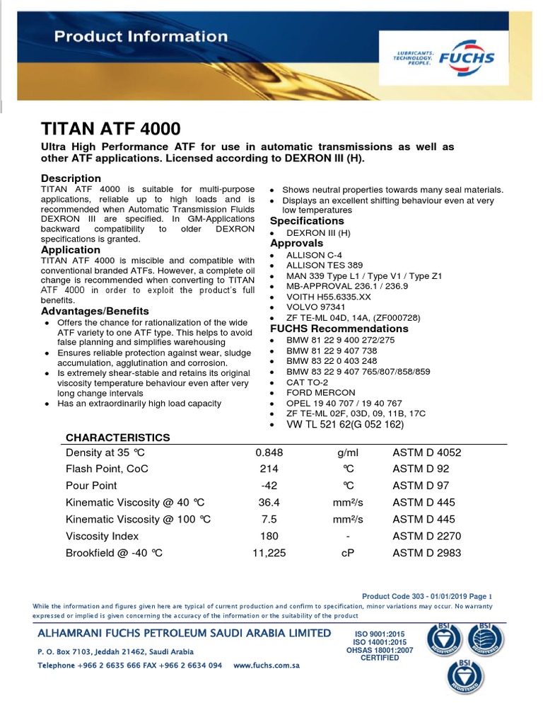 A Technical Product Specification and Performance Overview of TITAN ATF ...