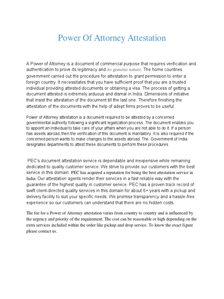 Power of Attorney Attestation | PDF