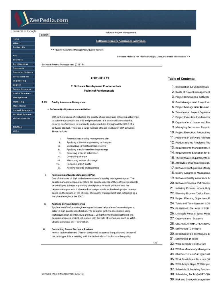 Software Quality Assurance Activities Software Project Management ...