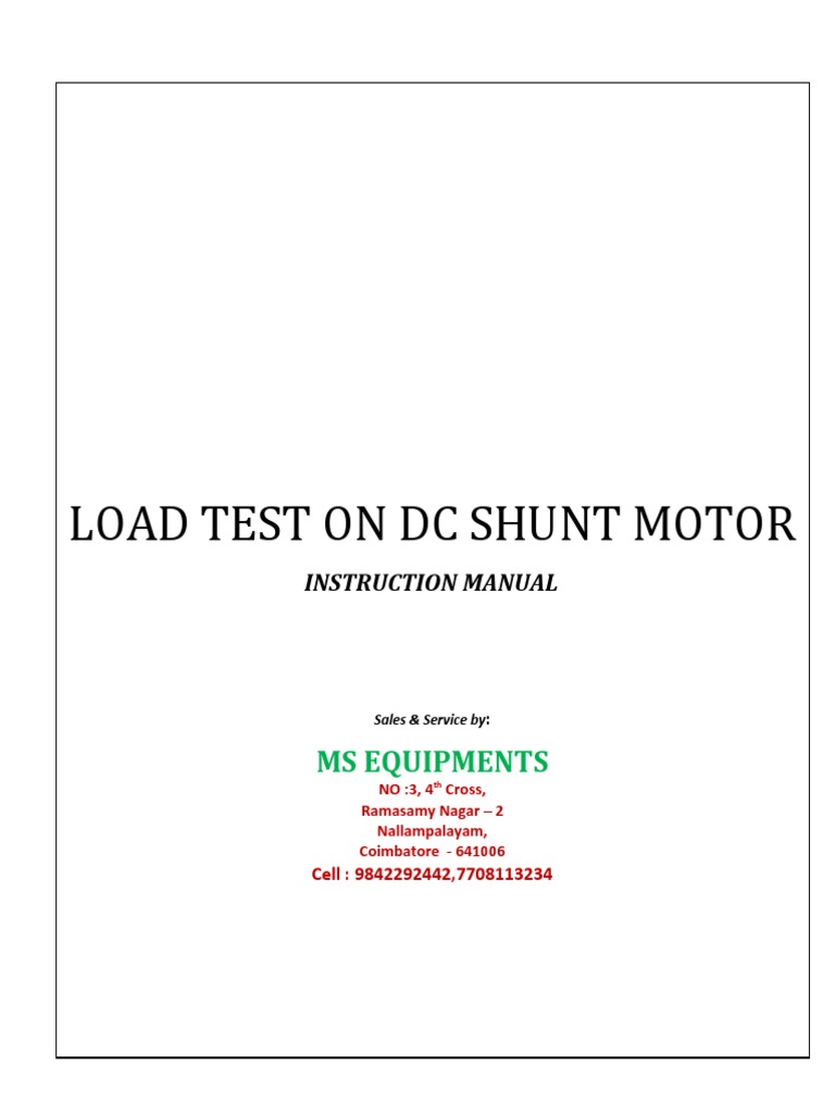 Load Test On DC Shunt Motor | PDF | Computers | Technology & Engineering