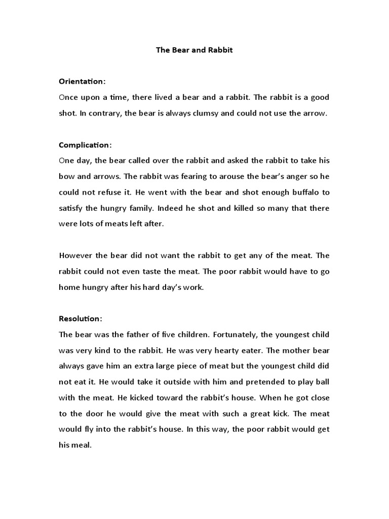 Narrative - Text - The Bear and Rabbit | PDF