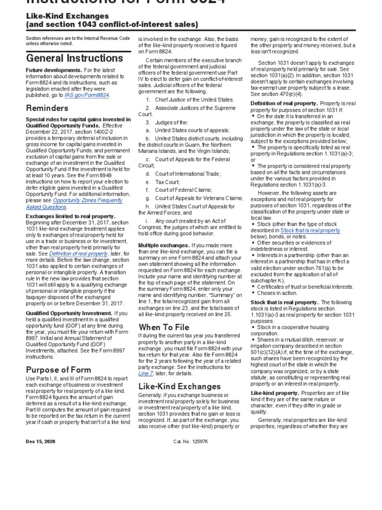 Instructions For Form 8824 | PDF | Federal Government Of The United ...
