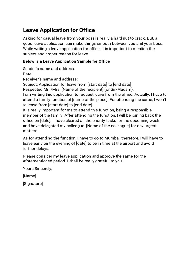 Below Is A Leave Application Sample For Office | PDF