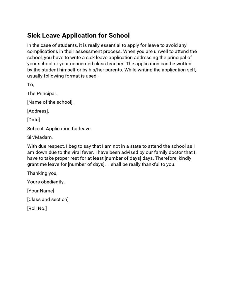 Sick Leave Application For School - LA | PDF | Career & Growth | Wellness