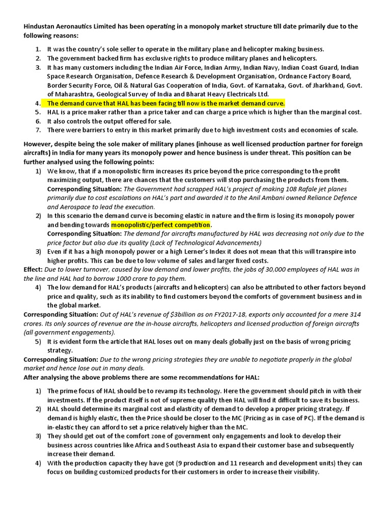 HAL Analysis | Download Free PDF | Monopoly | Profit (Economics)