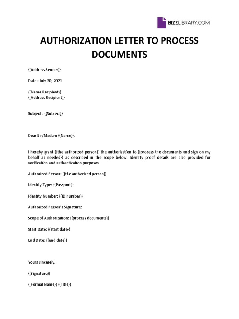 Authorization Letter To Process Documents: Subject: ( (Subject) ) | PDF