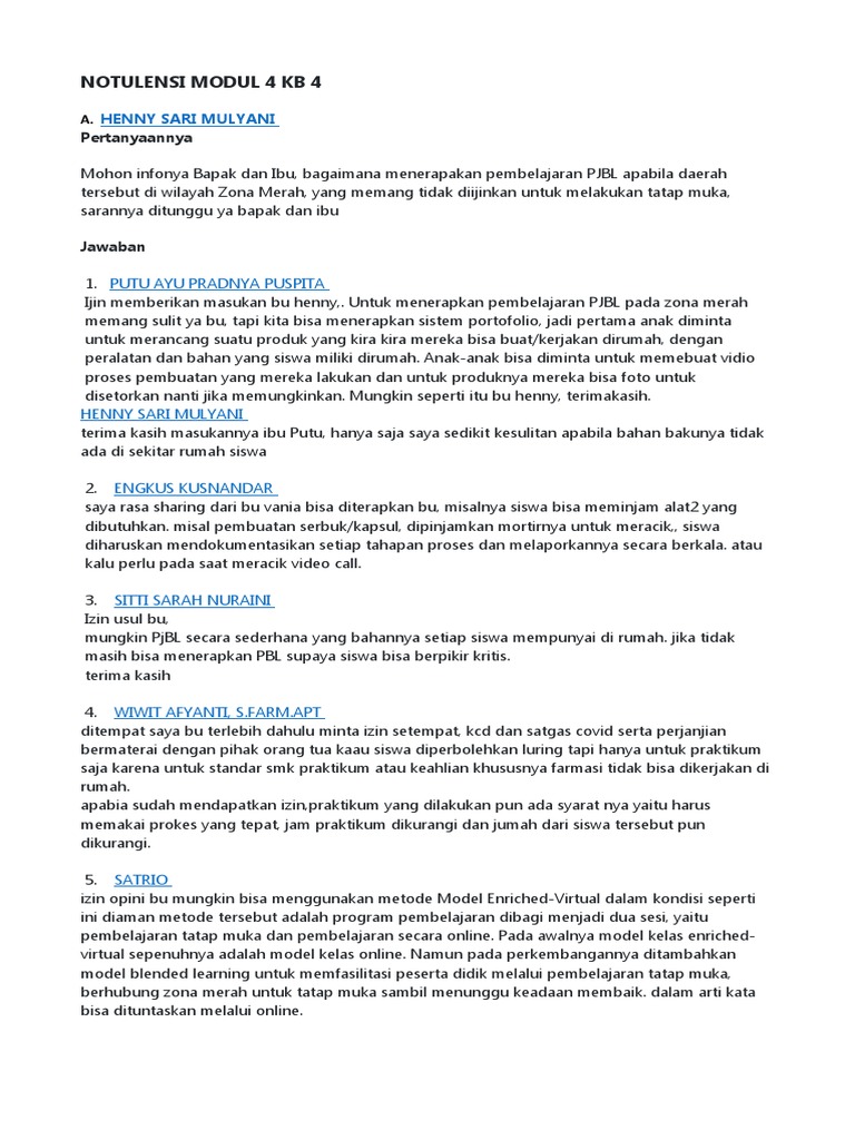 Notulen Modul 4 KB 4 Merancang Pembelajaran Project Based Learning | PDF