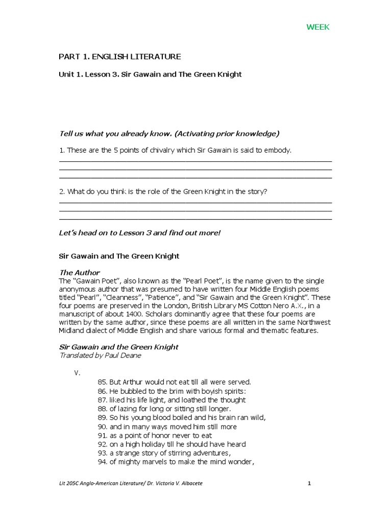 Sir Gawain and The Green Knight Overview | PDF | Green Knight | Clothing