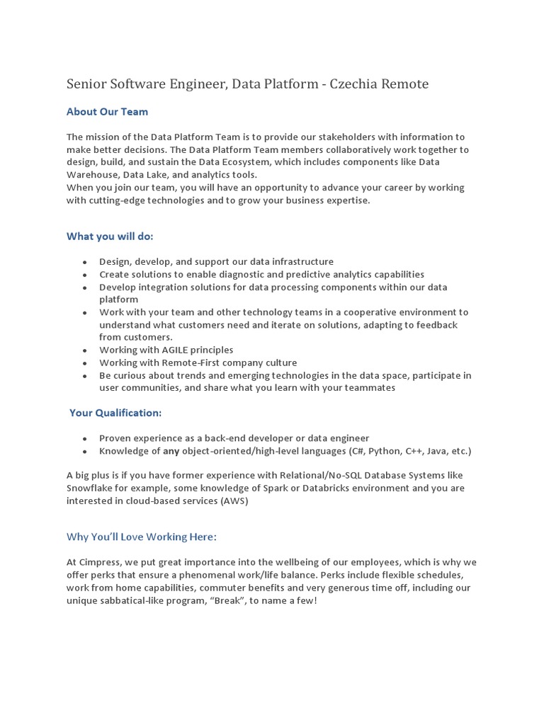 Cimpress - Senior Software Engineer (Data Platform) | PDF | Cloud ...