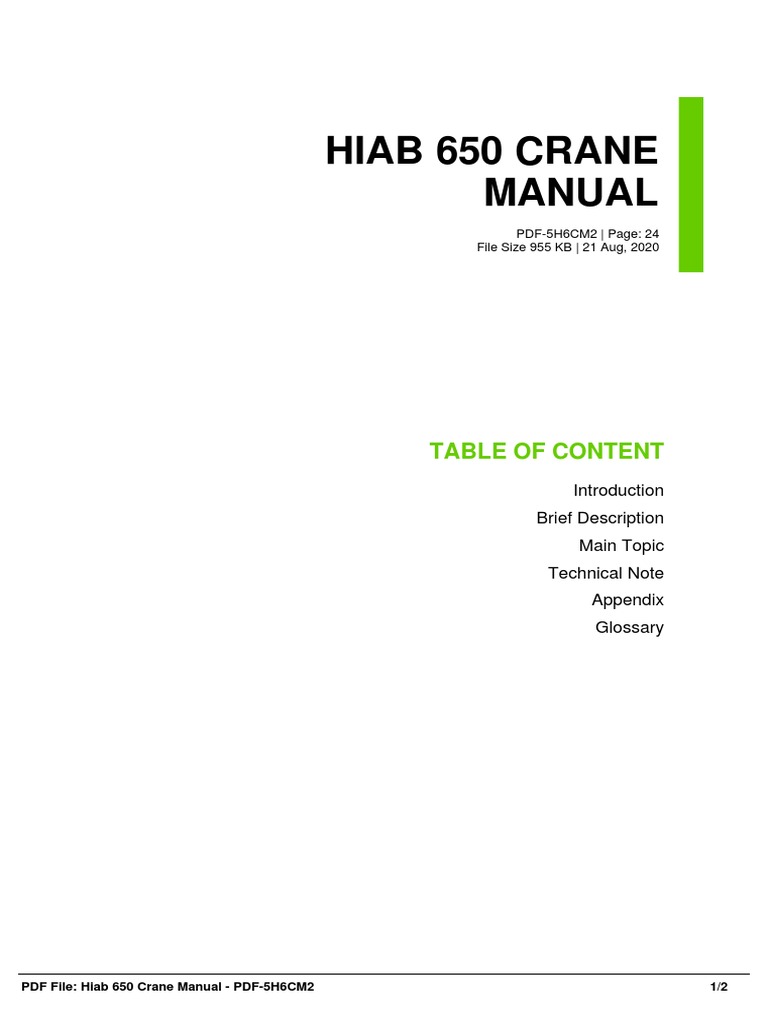 Hiab 650 Crane Manual: Table of Content | PDF
