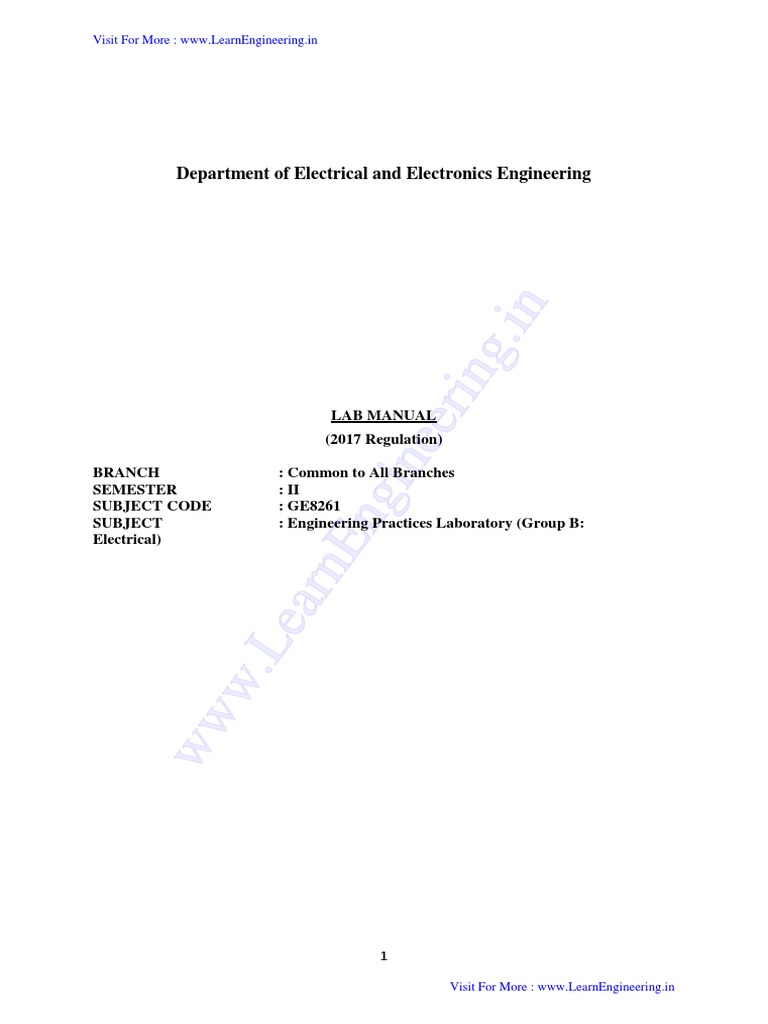 GE8261-Engineering Practices Lab - EEE - by LearnEngineering - in | PDF