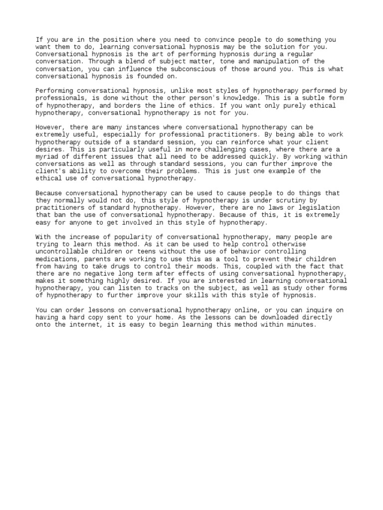 Conversational Hypnosis | PDF | Hypnotherapy | Hypnosis